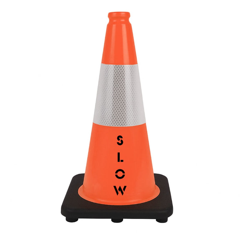 18" SLOW Traffic Cone - 3 Lbs - Safety Orange - 6" Inch Hi Intensity R ...