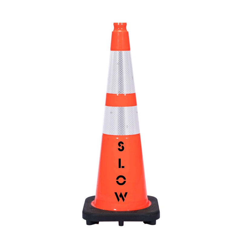 28" SLOW Traffic Safety Cone - 7 Lbs - Orange - 6" + 4" Inch Hi Intens ...