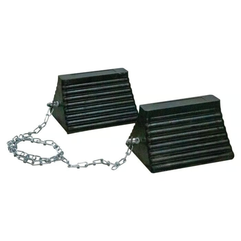 General-Purpose 10" Rubber Wheel Chocks Cored Bottom - Chained Pair - — Safety Vests and More