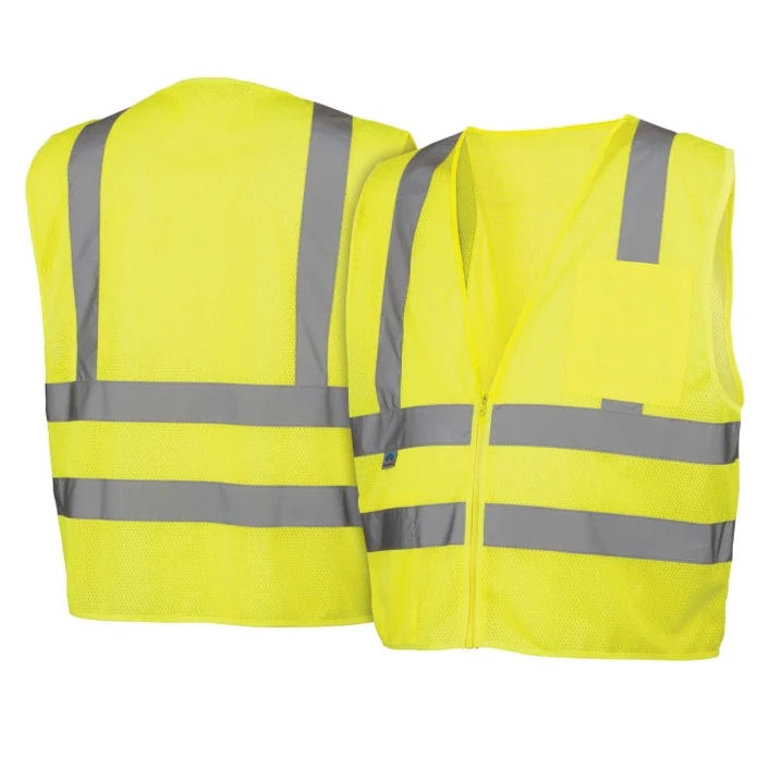 Pyramex® Hi Vis Dual Stripe Mesh Safety Vest - Type R ANSI Class 2 - R ...