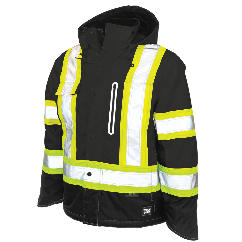 Tough Duck Ripstop Fleece Lined Safety Jacket with Quick Release Hoodi ...