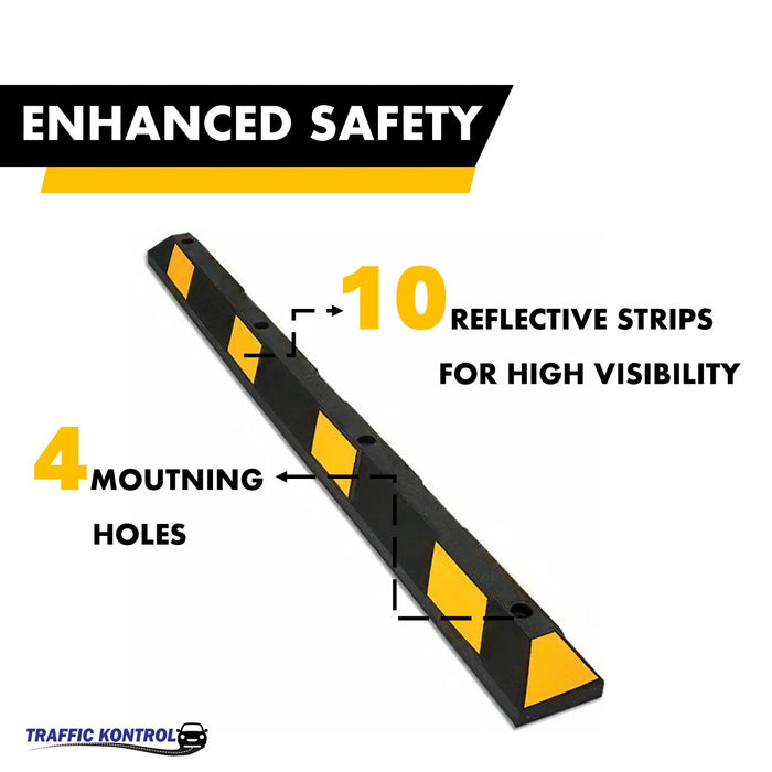 6 Foot Long - Rubber Parking Curb Wheel Stop Block - Yellow — Safety ...
