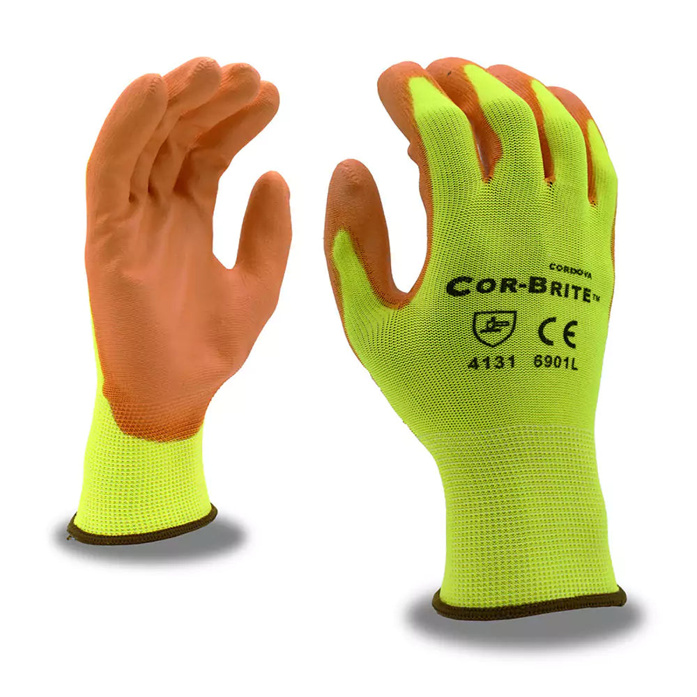 Cordova Safety Cor Brite Hi Vis Grip Gloves 13 Gauge 12 Pcs Pack