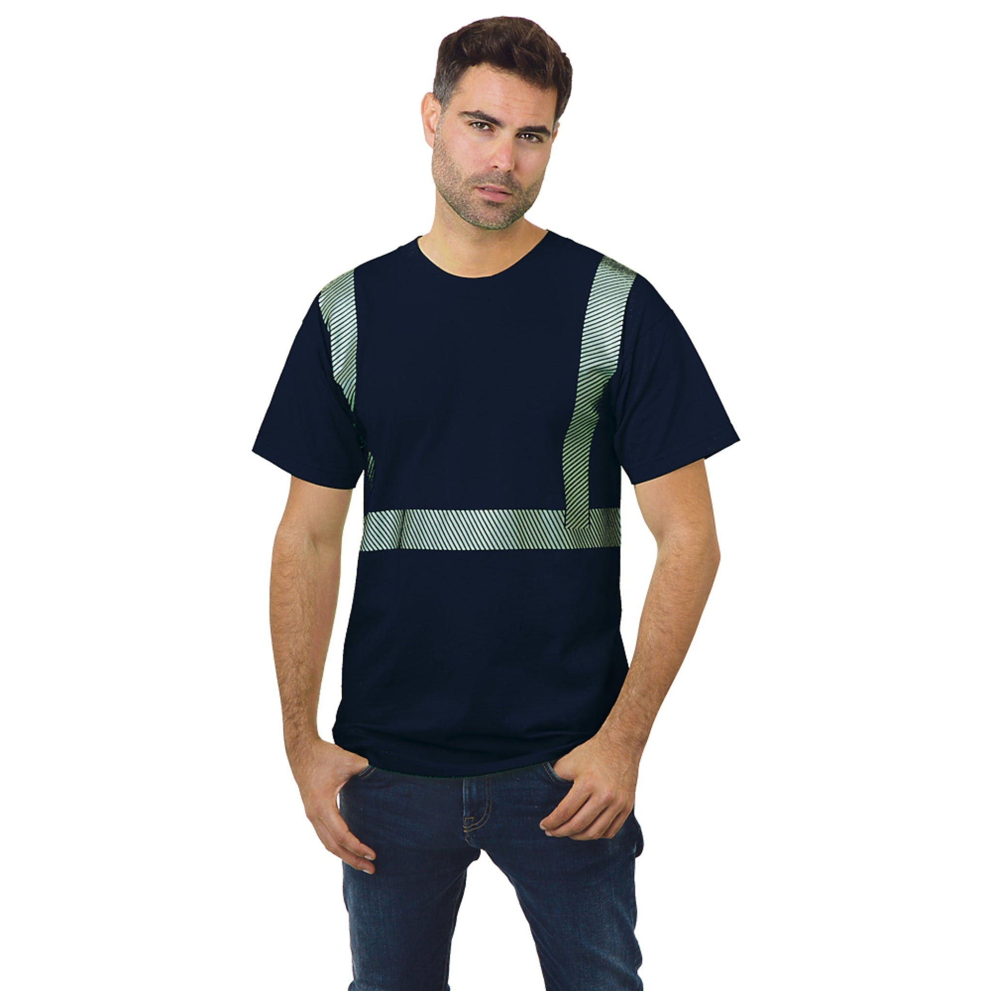 BAYSIDE® MADE IN USA Hi-Vis Short Sleeve T-Shirt - Segmented Striping ...