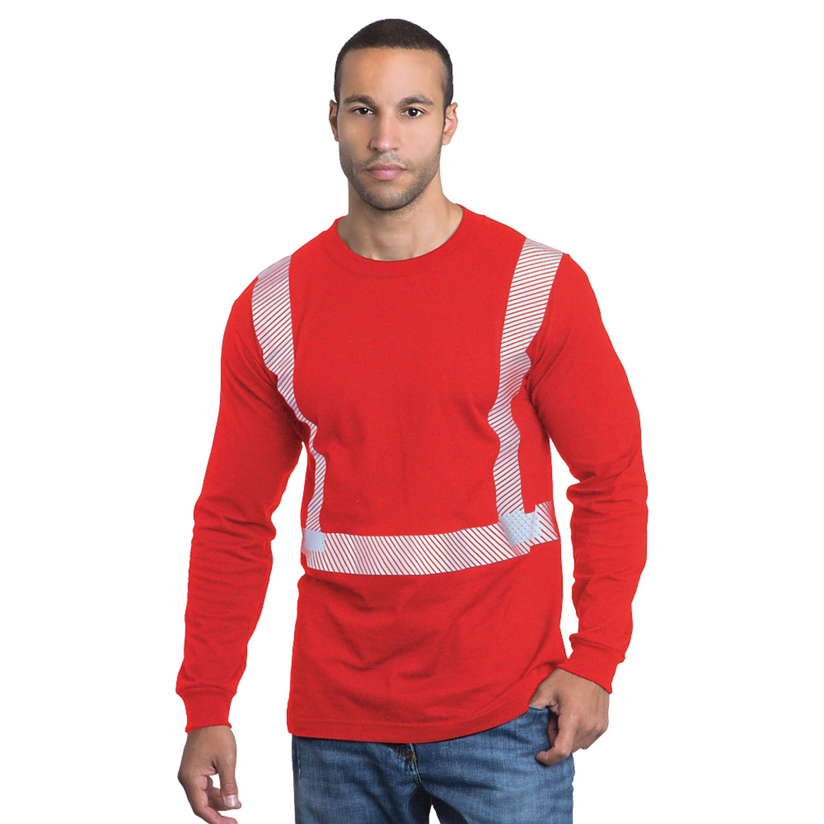 BAYSIDE® MADE IN USA Hi-Vis Long Sleeve T-Shirt - Segmented Striping ...