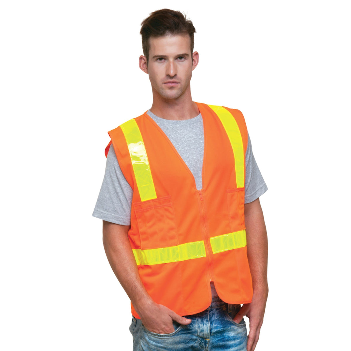 MADE IN USA Hi-Vis Surveyors Solid Safety Vest - 3786 Orange - ANSI Cl ...