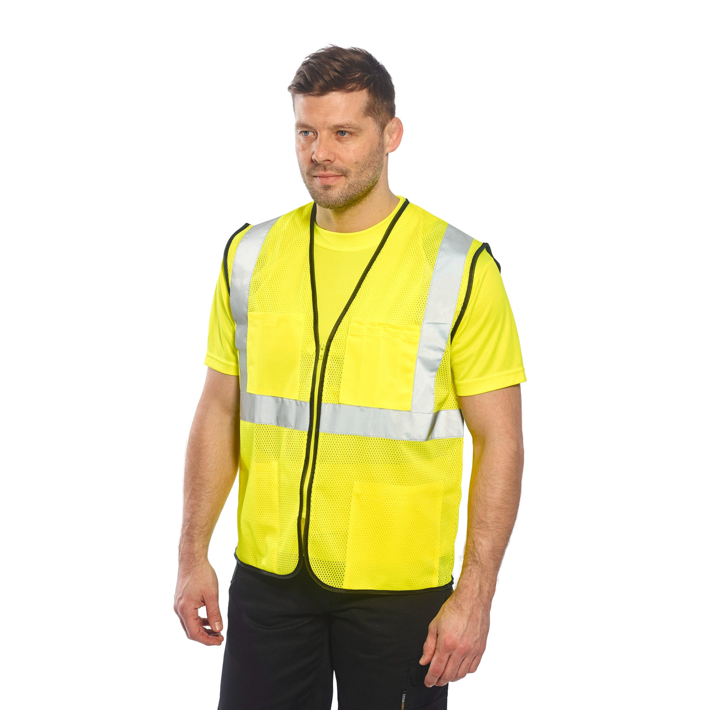 PORTWEST® High Visibility Mesh Safety Vest - Zipper Closure- ANSI Clas ...