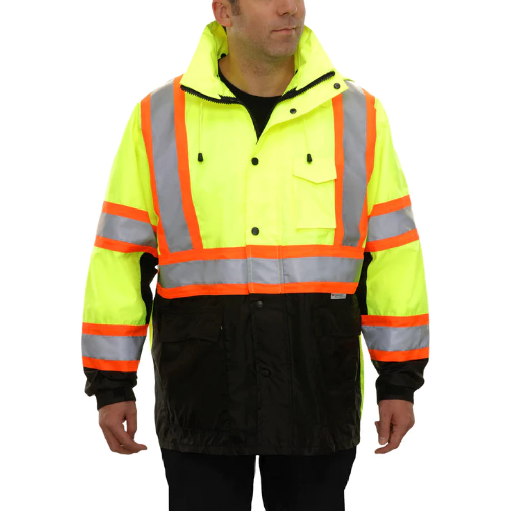 Reflective Apparel® Hi-Vis Breathable Waterproof Hooded Rain Jacket - — Safety Vests and More